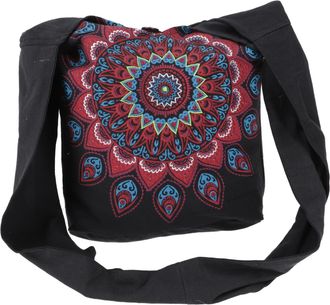 Guru Shop Bestickte Boho Tasche, Schulterbeutel mit Mandala, Nepalbeutel - Schwarz/rot, Unisex - Erwachsene, Baumwolle, 33x37x20 cm