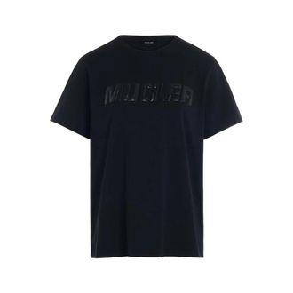 MUGLER Schwarzes Baumwoll-T-Shirt mit Logo - - Tops - Damen - Schwarzk - XS