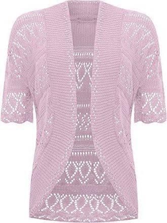 WearAll Femmes Grande Taille Tricoté Crochet Court Manche Haut Haussement DÉpaules Dames Ouvert Cardigan - Lilas - 52-54