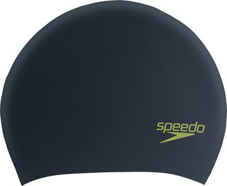 Speedo Unisex Kinder Kappe f&uuml;r langes Haar | Badekappe | Zieht nicht am Haar | Leicht aufsetzbar Trainingsausr&uuml;stung, Schwarz/Acid Green, Einheitsgr&ouml;&szlig;e