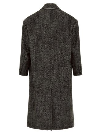 Ami Herringbone Virgin Wool Coat - Black