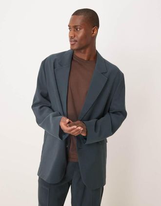 Asos Locker geschnittene Oversize-Anzugjacke in Blau-Schwarz
