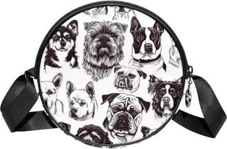 Generic Sac &agrave; bandouli&egrave;re rond pour femme, races de chiens, petit sac &agrave; dos &agrave; bandouli&egrave;re avec fermeture &eacute;clair, bretelles r&eacute;glables, sac &agrave; main rond d&eacute;contra