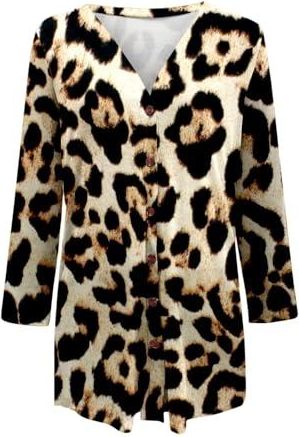 Generic Cardigan &agrave; manches longues pour femme - Long et l&eacute;ger - Cardigan avec poches - L&eacute;opard - Manteau en tricot &eacute;l&eacute;gant - Veste d&eacute;contract&eacute;e - Pull festif 