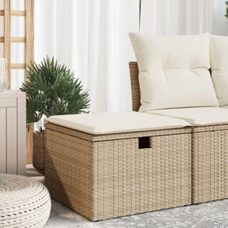 vidaXL Vidaxl - Tabouret de jardin avec coussin beige 55x55x37cm r&eacute;sine tress&eacute;e