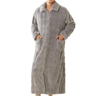 Generic QXDZSW Hiver Chaud Flanelle Couple V&ecirc;tements de Nuit Peignoir Col Haut Robe Longue V&ecirc;tements de Nuit Homewear Corail Polaire Loungewear Pyjama, gris, 