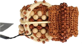 Dolce & Gabbana Femme, Accessoires, Brun, Taille: ONE Size Ceinture large &agrave; la taille en raphia et perles de bois