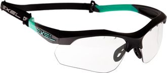 Exel Floorball/Unihockey Schutzbrille Intense Eyeguard, für Jugend und Erwachsene, IFF geprüft, mit Nackenband und Brillenputztuch (Black/Mint)
