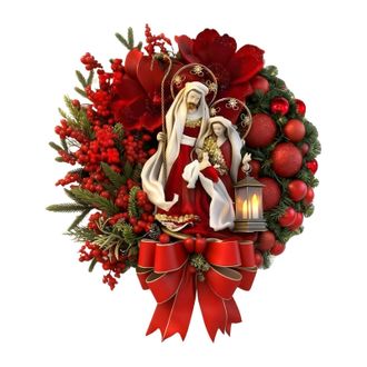 Generico Weihnachtskranz, Weihnachtskr&auml;nze mit roten Fr&uuml;chten, T&uuml;rgirlande, rote Fr&uuml;chte, Weihnachtsdekoration, f&uuml;r den Innen- und Au&szlig;enbereich, Fenster