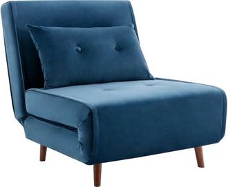 Vente-Unique Fauteuil Convertible en Velours Bleu Nuit URIBIA
