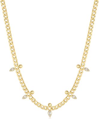 Ania Haie Damen Halskette POLISHED PUNK aus 925 Sterling Silber 14k vergoldet, besetzt mit 5 Zirkonia, Gr&ouml;&szlig;e: 40 cm + 5 cm Verl&auml;ngerung, inkl. Geschenkverpackun