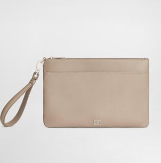 Dolce & Gabbana Necessaire Aus Kalbsleder Mit Logo - Mann Brieftaschen Und Clutches Beige Onesize