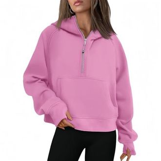 Generic Sweat-shirt surdimensionn&eacute; &agrave; manches longues et demi-fermeture &eacute;clair pour femme, avec trou pour le pouce et poches, rose, XXL