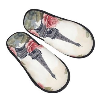 Generic Unisex Pantoufles Hommes Tour Eiffel Roses Fleur imprim&eacute;e Chaussures Classiques Chaussons dint&eacute;rieur pour Int&eacute;rieur Ext&eacute;rieur Homme L