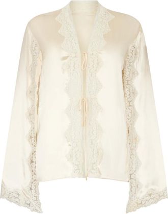 Alberta Ferretti Femme, Blouses et Chemises, Blanc, Taille: 40 FR Chemisier en viscose avec dentelle