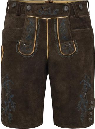 Meindl Traditionelle Trachtenlederhose mit Stickerei und Hirschhornknöpfen in