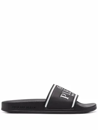 Philipp Plein claquettes &agrave; logo imprim&eacute; - Noir