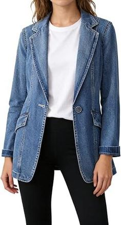 Generic Veste en jean vintage pour femme - Style d&eacute;contract&eacute; - Printemps et automne - Blazer ample - Style cowboy, bleu, XXL