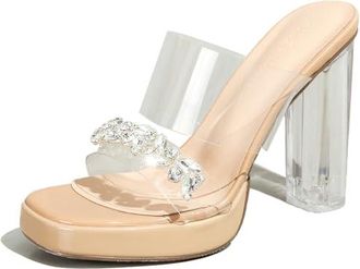 Generic Eestfy Mules &agrave; Plateforme Transparente Talon Bloc Femme Sandales &agrave; Enfiler Bout Carr&eacute; Dessus Transparent Large Tenue Quotidienne d&Eacute;t&eacute; Mules D&eacute;contract