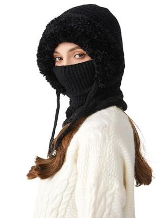 Feoya Cagoule Polaire Hiver Femme Balaclava Chapeau Multifonction Bonnet Tour de Cou Chapeau Ski Coupe-Vent Outdoor Moto Montagne Camping D1