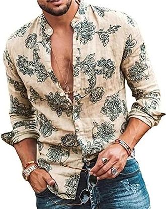 Onsoyours Chemise Casual Homme Hawaïenne à Manches Longues Décontracté Shirt Casual Tops Funky Slim Fit Chemises Imprimé Floral P Noir XL