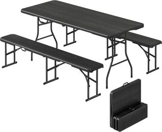 OUTSUNNY Ensemble table pliante et bancs de pique-nique 180 cm - Outsunny - poign&eacute;es de transport - charge 240 Kg - noir