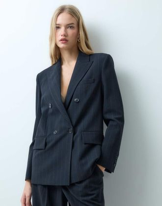 Mango Irise taillierter Blazer als Kombiteil mit Marineblau-Streifen