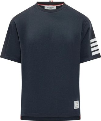 Thom Browne Homme, Tops, Bleu, Taille: XL T-shirt ras du cou en coton