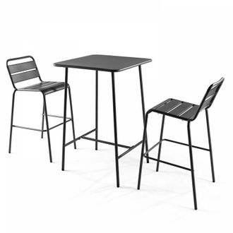 Oviala Ensemble table de bar et 2 chaises hautes en m&eacute;tal gris - Palavas