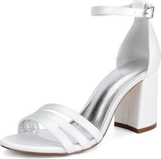 Generic Chaussures De Mariage Sandales À Bout Ouvert Chunky Heels pour Femmes Mariée High Heels Eté Talon Soirée Chaussures 8Cm,Ivoire,42 EU