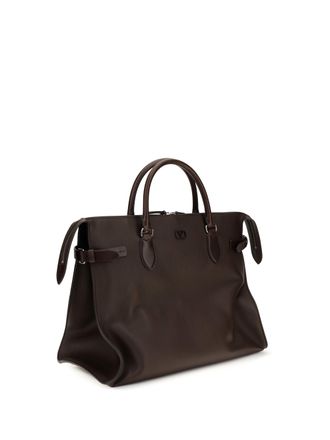 Valentino Garavani Mens Large Antibes Top Handle Bag Marrone Scuro-Oak Brown Calf Leather Bos Taurus Shoulder Scuro/oak