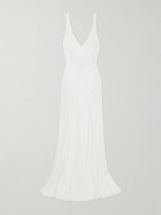 Olivia Von Halle Paloma R&uuml;ckenfreie Robe Mit Seidensatin - Elfenbein