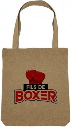 Fabulous Sac Shopping Tote Bag Aspect Lin - Fils de Boxer Enfant Combat Humour Boxe - Sac de Courses Toile Epaisse 360g Beige Naturel Cabas Port&eacute; Epaule Solide