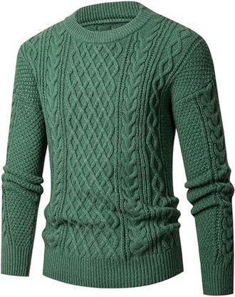 Generic Pull en tricot torsad&eacute; pour homme - Col rond - Manches longues - Pull &eacute;pais et chaud en coton &eacute;pais - Pull de p&ecirc;cheur - Couleur unie - Tricot thermiqu