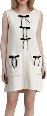Generic Mini robe d&eacute;t&eacute; sans manches pour femme - Style d&eacute;contract&eacute; avec noeud et col rond - Coupe ample en tricot avec poches - Robe d&eacute;t&eacute; boh&egrave;me - Robe ample 