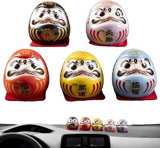 Generic Japanische Statue - 5-teiliges kleines Gl&uuml;cksfiguren-Set, handgefertigtes -Ornament, rotes Gl&uuml;cksspiel Symbol der Ausdauer | Dekoratives Zen-Display f