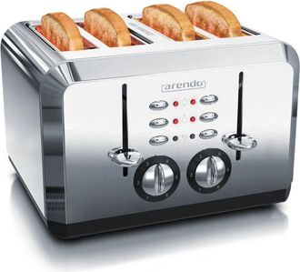 Arendo Toaster f&uuml;r 4 Scheiben, 1630 w, Automatik, Edelstahl, W&auml;rmeisolierendes Doppelwandgeh&auml;use, silber - Arendo