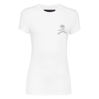 Philipp Plein T-Shirt Rundhals Sch&auml;del & Knochen - - Tops - Damen - Wei&szlig; - XL