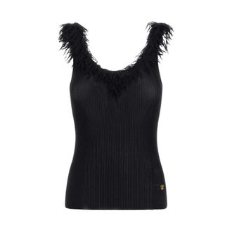 Roberto Cavalli Schickes schwarzes Strickoberteil mit ausgefranstem Saum - - Tops - Damen - Schwarzk - L