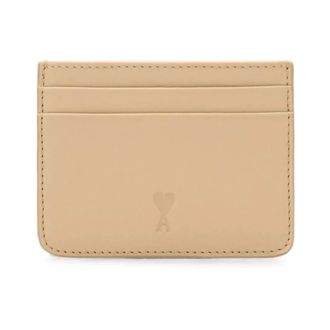 Ami AMI Paris - Porte carte en cuir de vachette - unisex - Accessoires - Beige - Taille: ONE Size