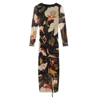 Ted Baker Bedrucktes, Figurbetontes Midikleid Aus Mesh Mit Raffungen