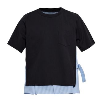 sacai Popeline x Baumwoll-Jersey T-Shirt - - Tops - Herren - Blau - M