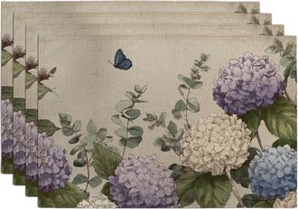 Generic Platzsets f&uuml;r Fr&uuml;hling und Sommer, florale Hortensien, blau und wei&szlig;, botanische Tischsets zum Essen, rutschfest, waschbar, f&uuml;r drinnen und drau&szlig;en, d