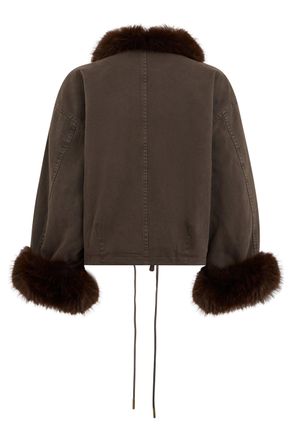 Pinko Cotton with Faux Fur Trim Jacket - Brown