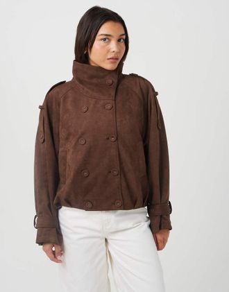 Brave Soul veste crois&eacute;e en daim synth&eacute;tique chocolat-Marron