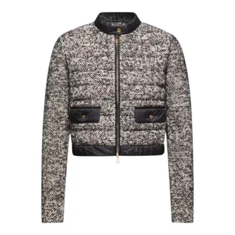 Moncler Woll- und Alpaka-Mischgewebe- wattierte Rei&szlig;verschluss-Strickjacke - - Jackets - Damen - Schwarzk - L