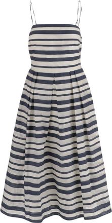 Ralph Lauren Femme, Robes, Multicolore, Taille: 38 FR Robe midi &agrave; bretelles en m&eacute;lange de coton ray&eacute;