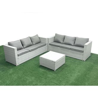 Fimous Gartenm&ouml;bel im Freien Polyrattan 6-Sitzer Rattan Garten Sofa Set Hellgrau gemischt - Fimous