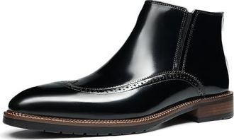 Generic Bottes Chelsea pour Homme en Cuir V&eacute;ritable avec Bout Brogue Wingtip, Bottines Habill&eacute;es Business avec Fermeture &Eacute;clair Lat&eacute;rale,Noir,44.5 EU