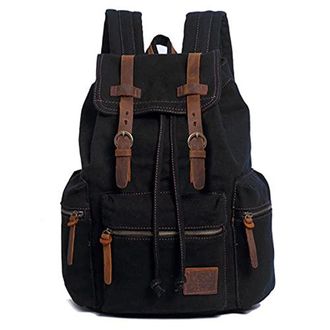 AUGUR Sac &agrave; dos vintage en toile de grande capacit&eacute; - pour &eacute;cole, universit&eacute;, randonn&eacute;e, voyage, ordinateur portable de 12 &agrave; 17 pouces, noir, Large